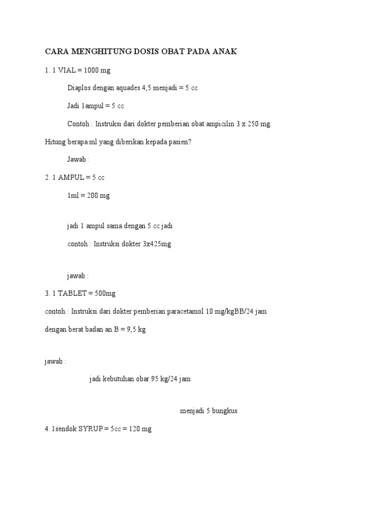 Cara Menghitung Dosis Obat Pada Anak | PDF