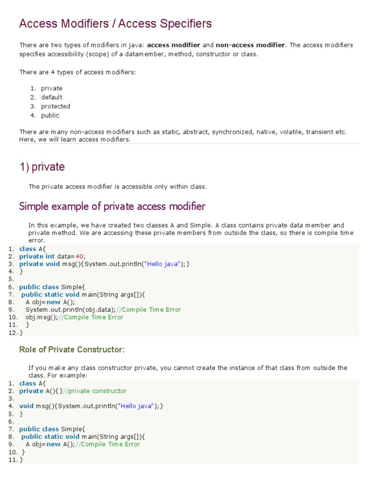Access Modifiers Pdf Class Computer Programming Programming