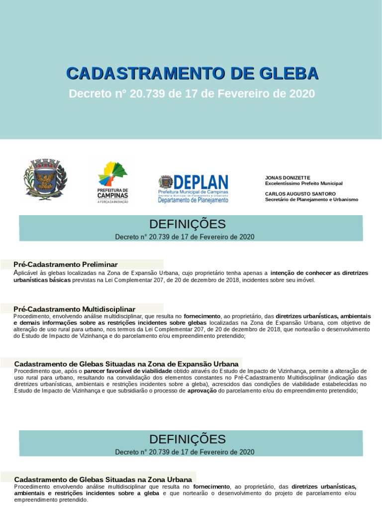 Procedimentos para o Cadastramento de Glebas no Município de acordo com ...