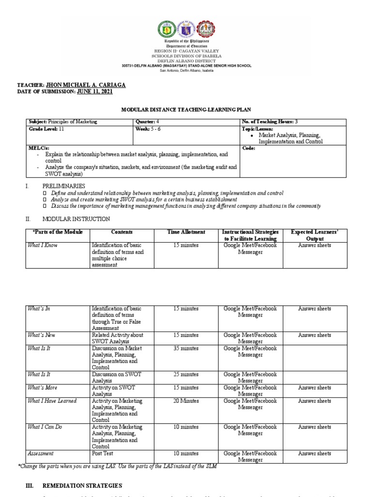 Learning-Plan-Week-5-6 POM Q4 | PDF | Learning | Swot Analysis