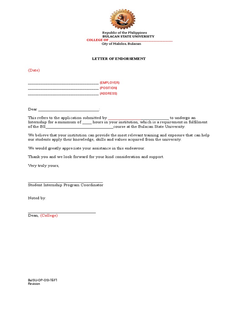 F1 BulSU Form LOE | PDF