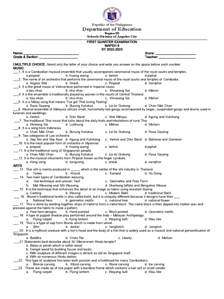 1st PERIODICAL TEST MAPEH 8 | PDF | Sexual Orientation | Gender
