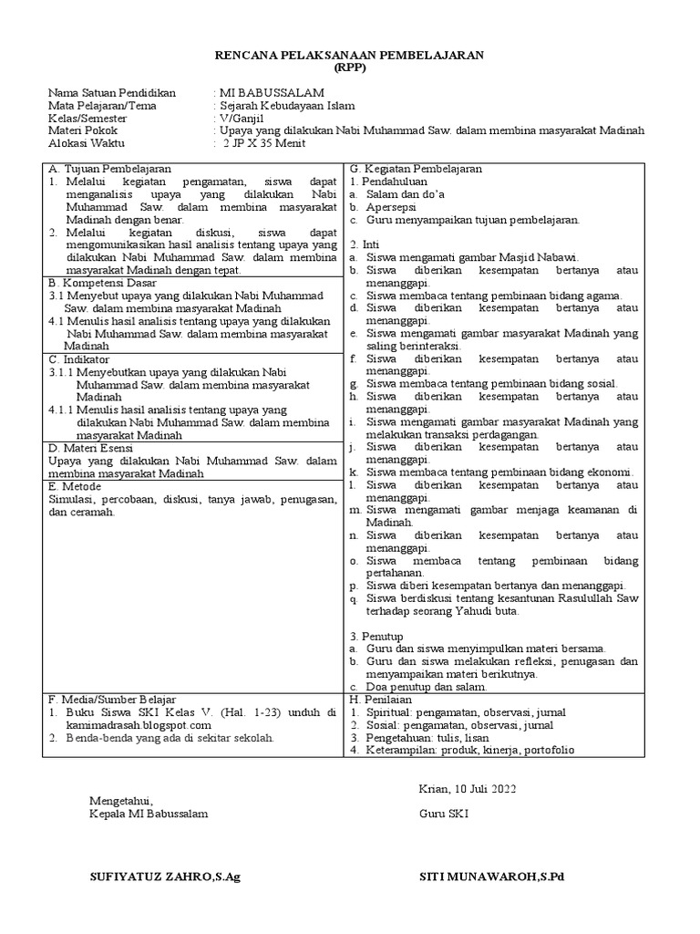 RPP Ski Kelas 5 | PDF