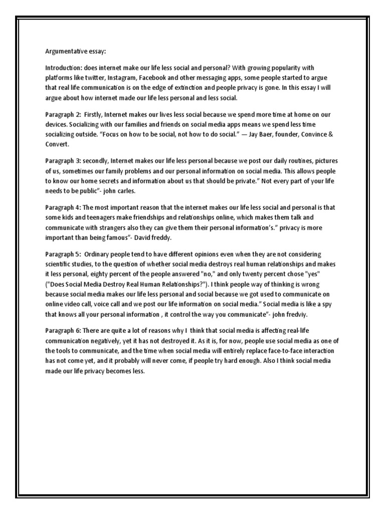 Argumentative Essay | PDF | Social Media | Popular Culture & Media Studies