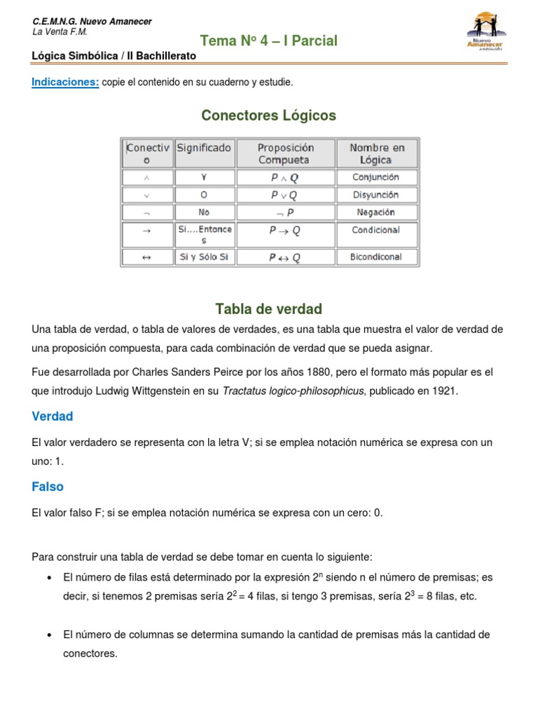 Tema 4 - Conectores Lógicos y Tablas de Verdad | PDF | Proposición ...