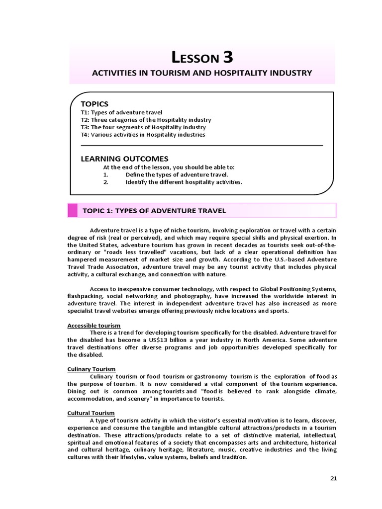 Lesson3 ACTIVITIES IN TOURISM AND HOSPITALITY INDUSTRY - 103722 | PDF ...