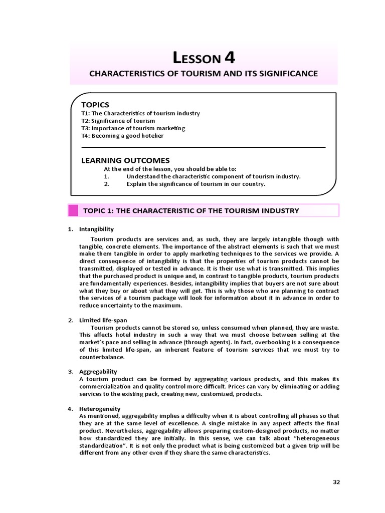 Lesson4 CHARACTERISTICS OF TOURISM AND ITS SIGNIFICANCE - 103718 | PDF ...