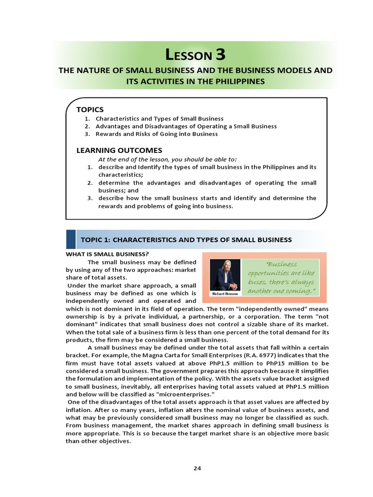 Lesson 3 - The Nature of Small Business and The Business Models and Its ...