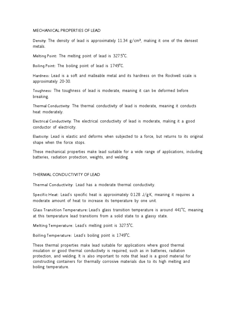 Mechanical Properties of Lead | PDF | Electrical Resistivity And ...