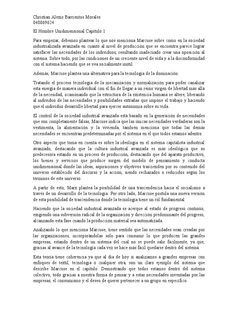 Análisis del Capítulo 1 de Marcuse | PDF | Ideologías | Sociedad