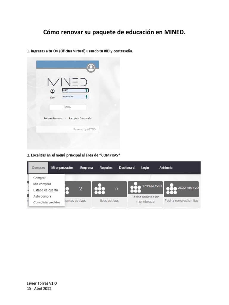 Cómo Renovar Su Paquete de Educación en MINED | PDF