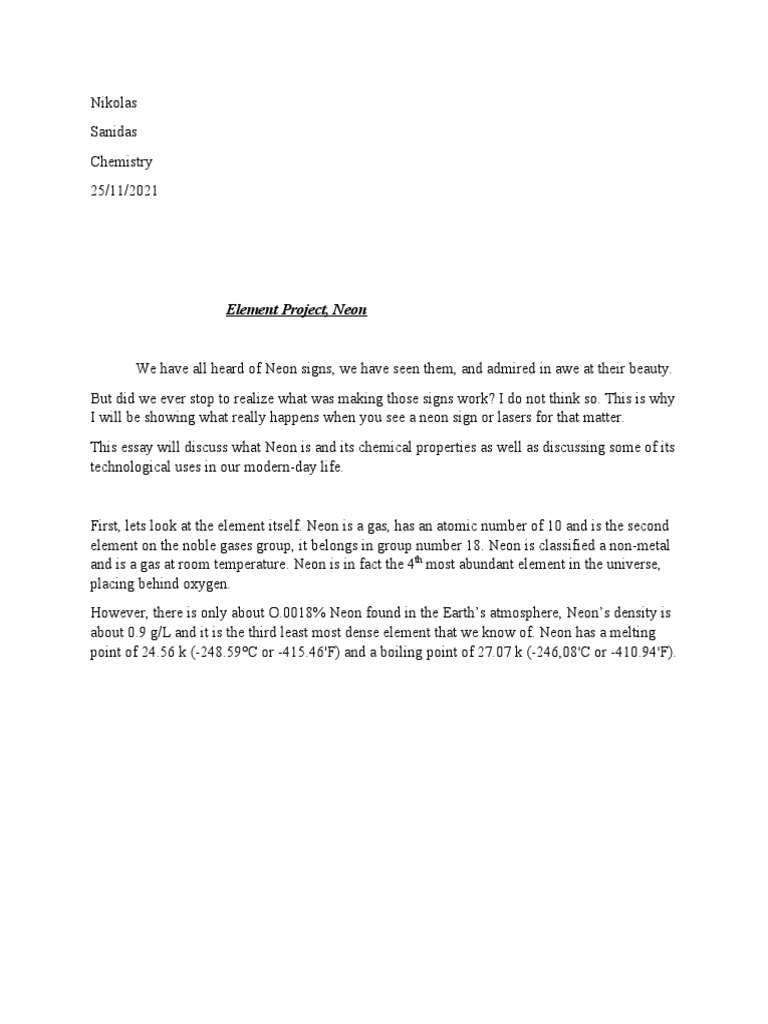 Understanding Neon: Chemistry & Uses | PDF