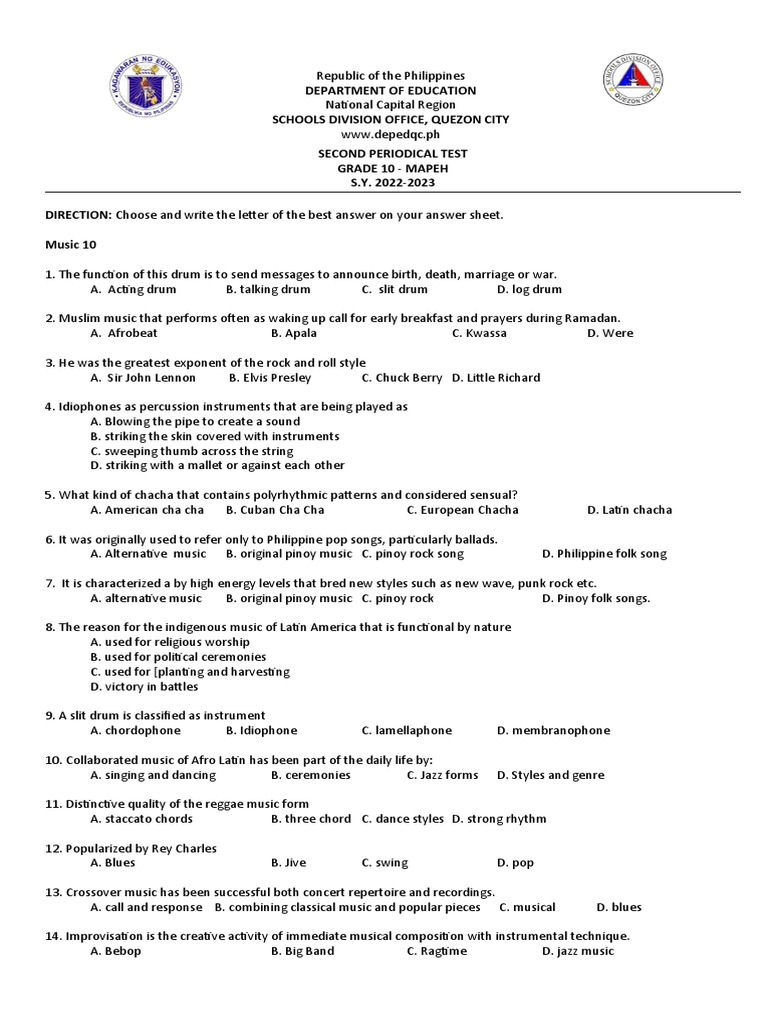 REVISED MAPEH 10 2ND QTR Corrected Answer Key | PDF