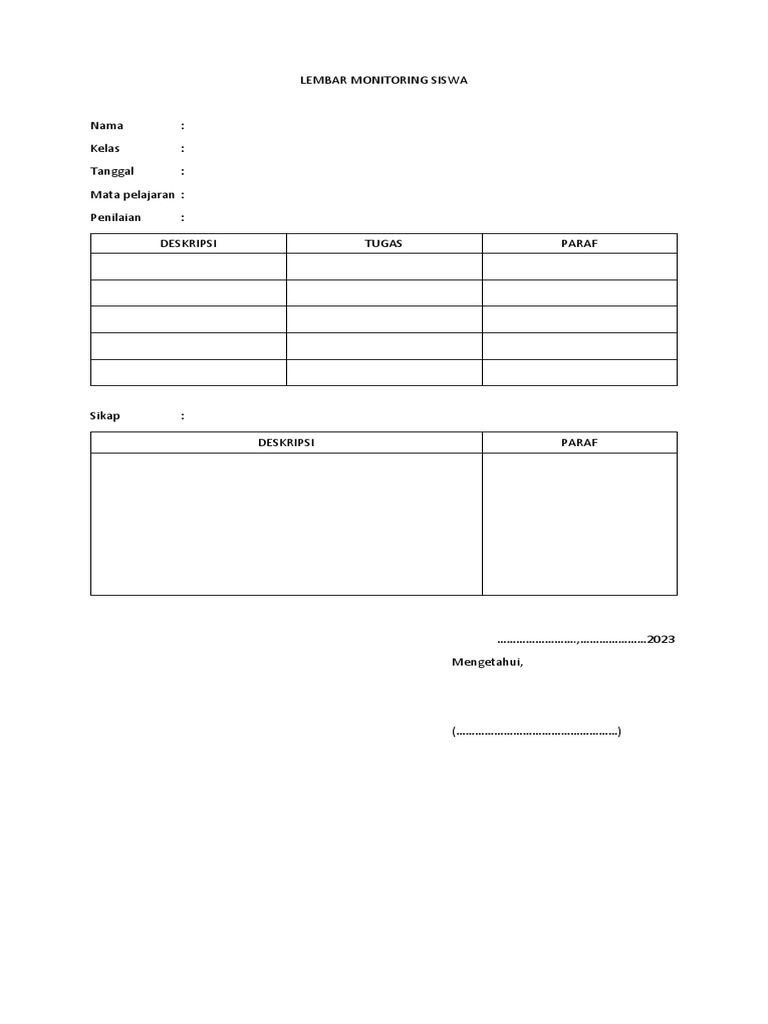 Lembar Monitoring Siswa | PDF