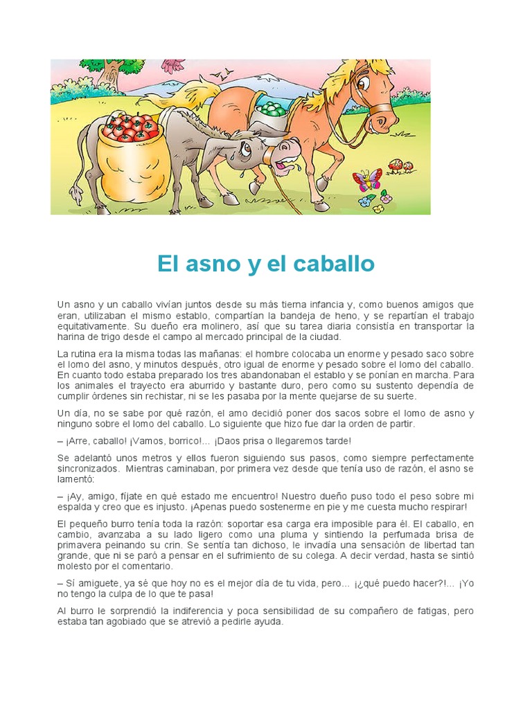 Fábula: El Asno, el Caballo y la Amistad | PDF | Burro | Caballos