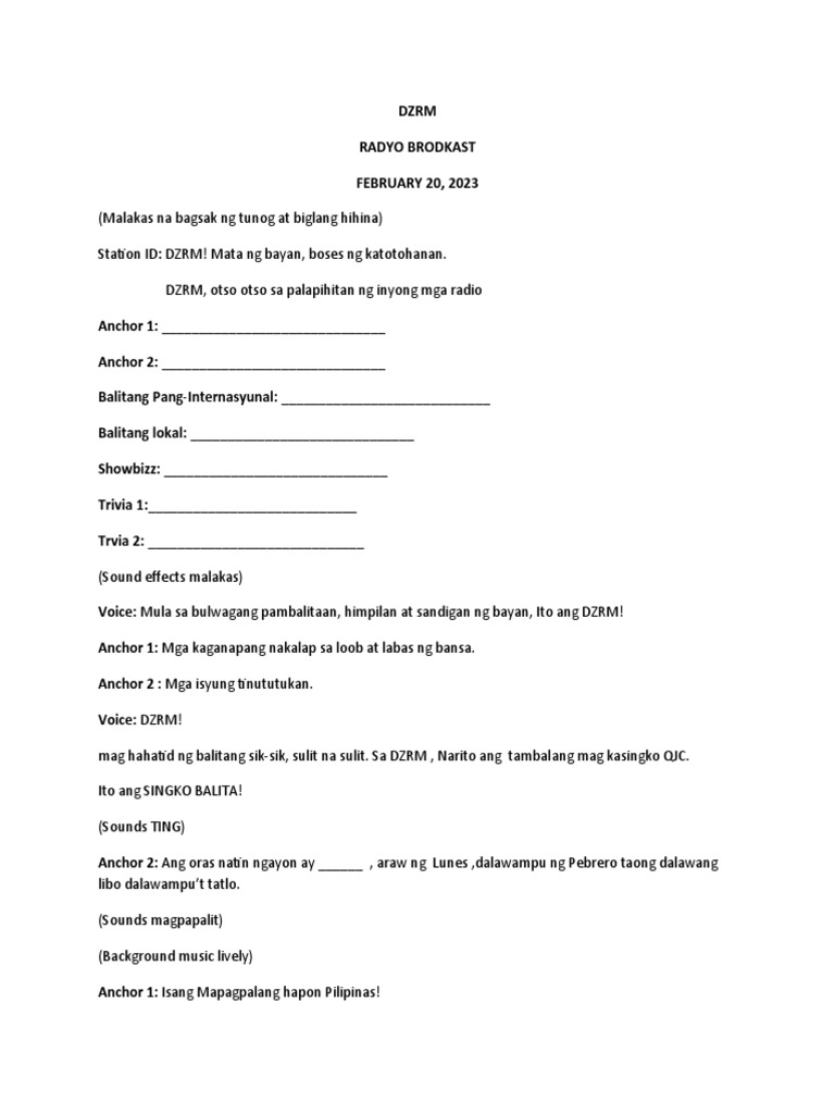 Filipino Radio Broadcasting Script | PDF