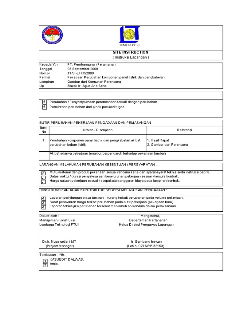 Contoh Site Instruction 11 Panel Listrik | PDF