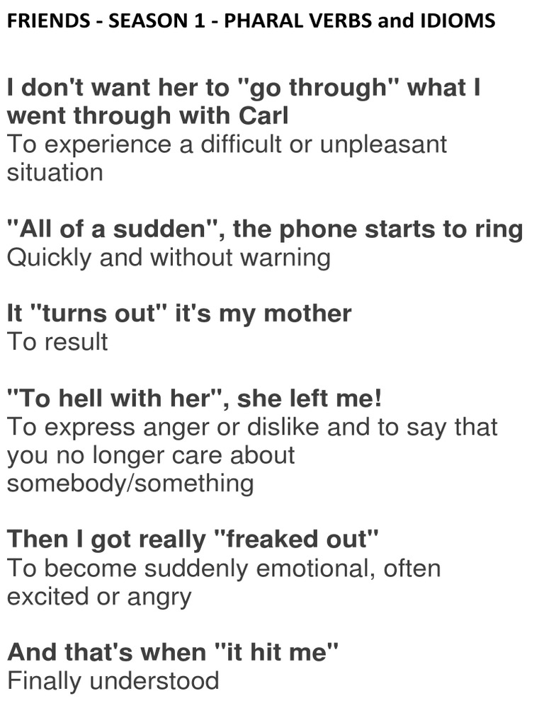 FRIENDS Season 1: Idioms & Phrasal Verbs | PDF