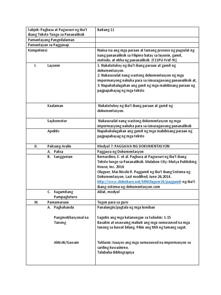 Grade 11 Pagbasa at Pagsusuri - Module 7 | PDF