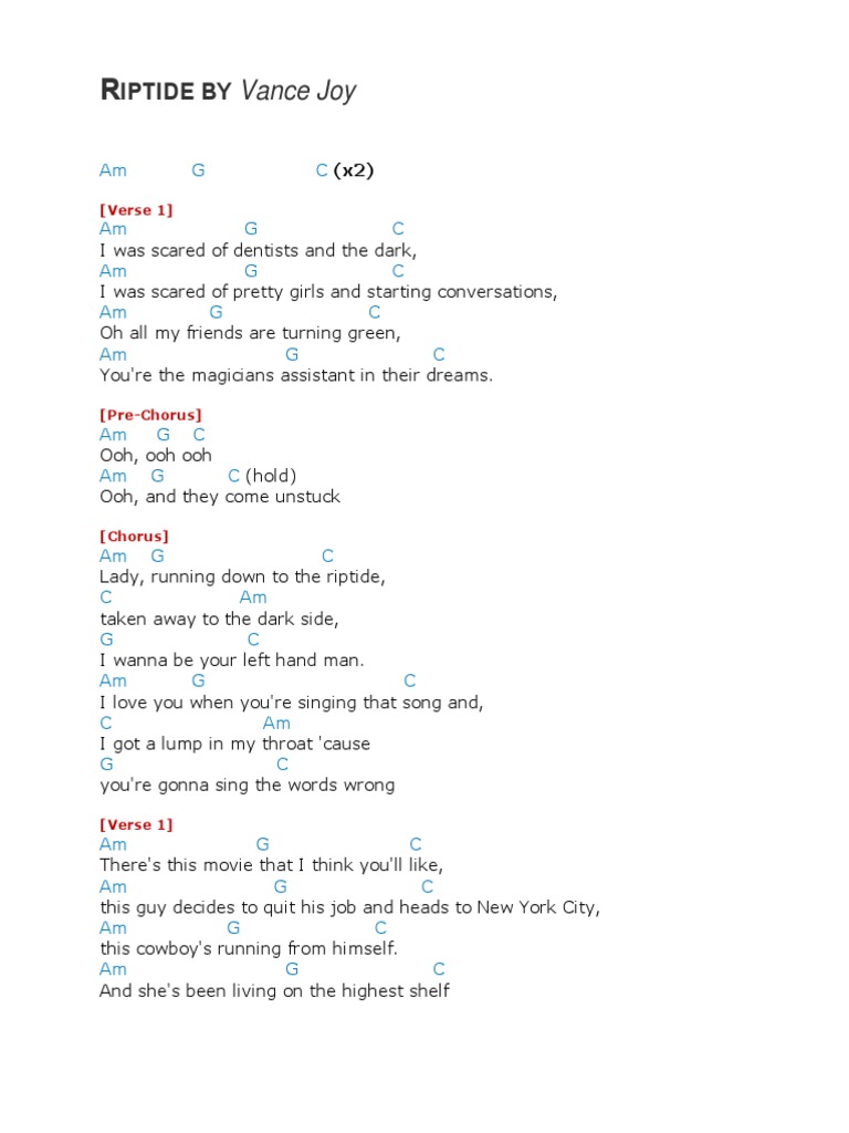 Riptide Chords Lyrics Vance Joy Detailed Version | PDF | Song Structure ...