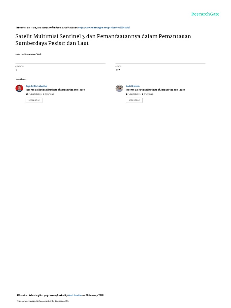 Satelit Multimisi Sentinel 3 Dan Pemanfaatannya Dalam Pemantauan ...