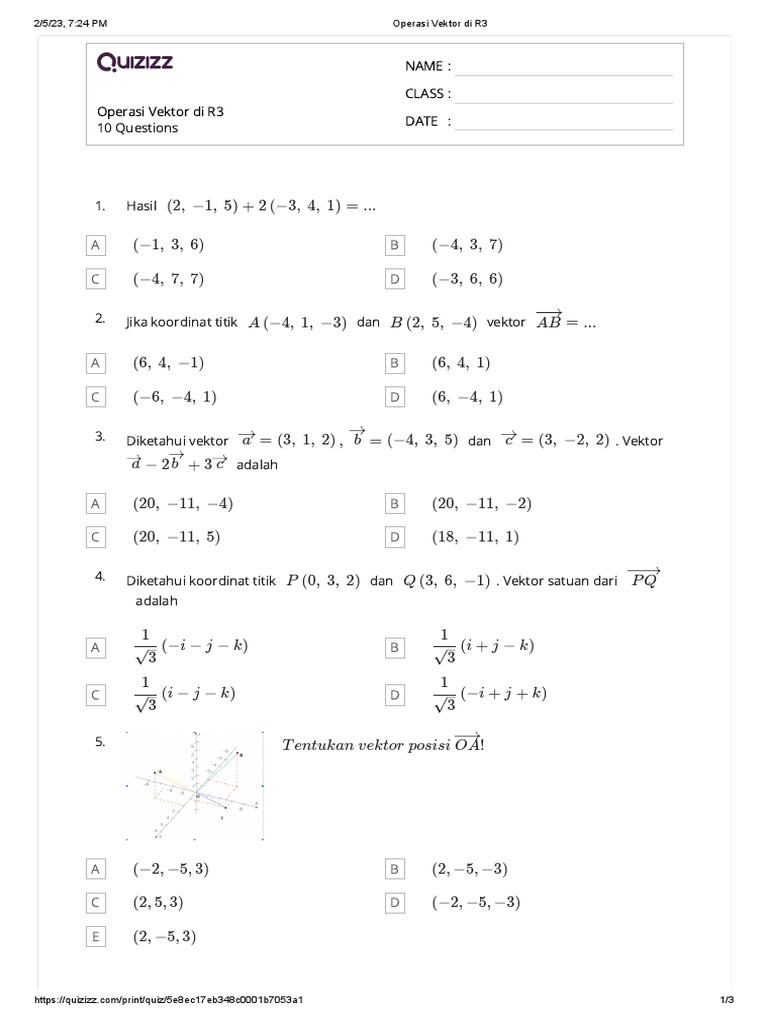 Soal Vektor Matematika Kelas 10 | PDF