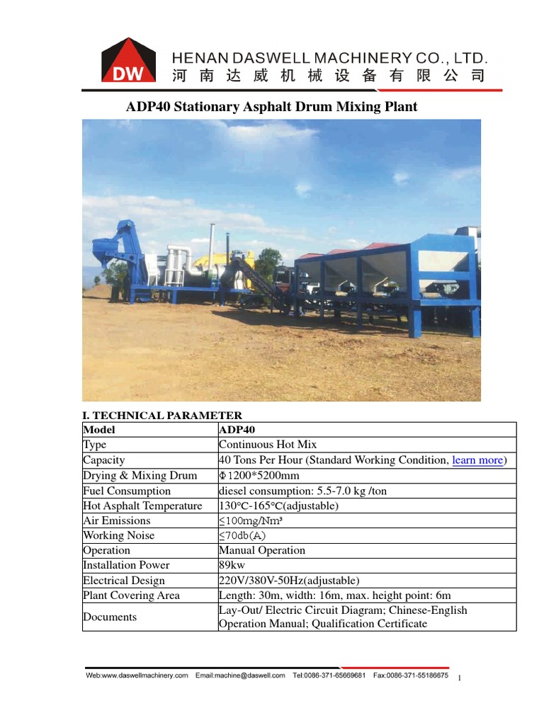 Quotation of ADP40 Stationary Drum Mix Asphalt Plant | PDF | Asphalt | Engines