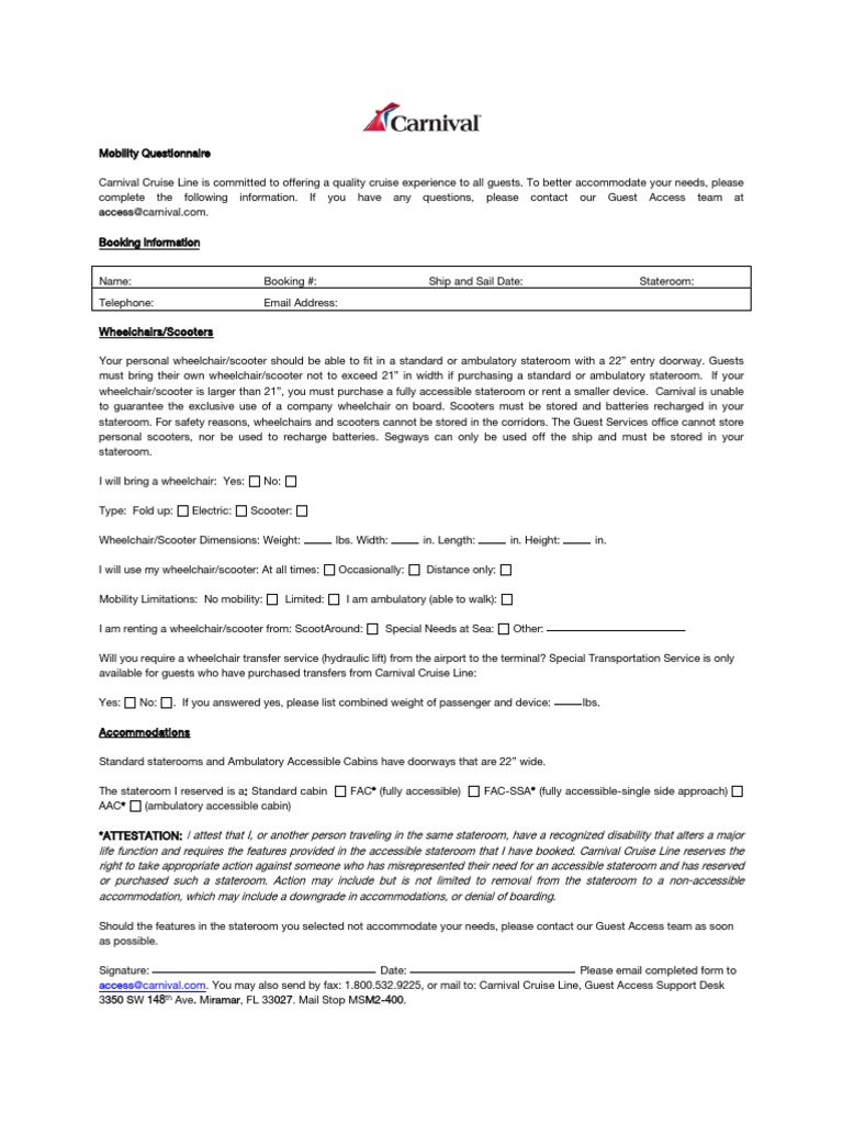 Mobility Questionnaire 071317 PDF | PDF | Wheelchair | Cabin (Ship)