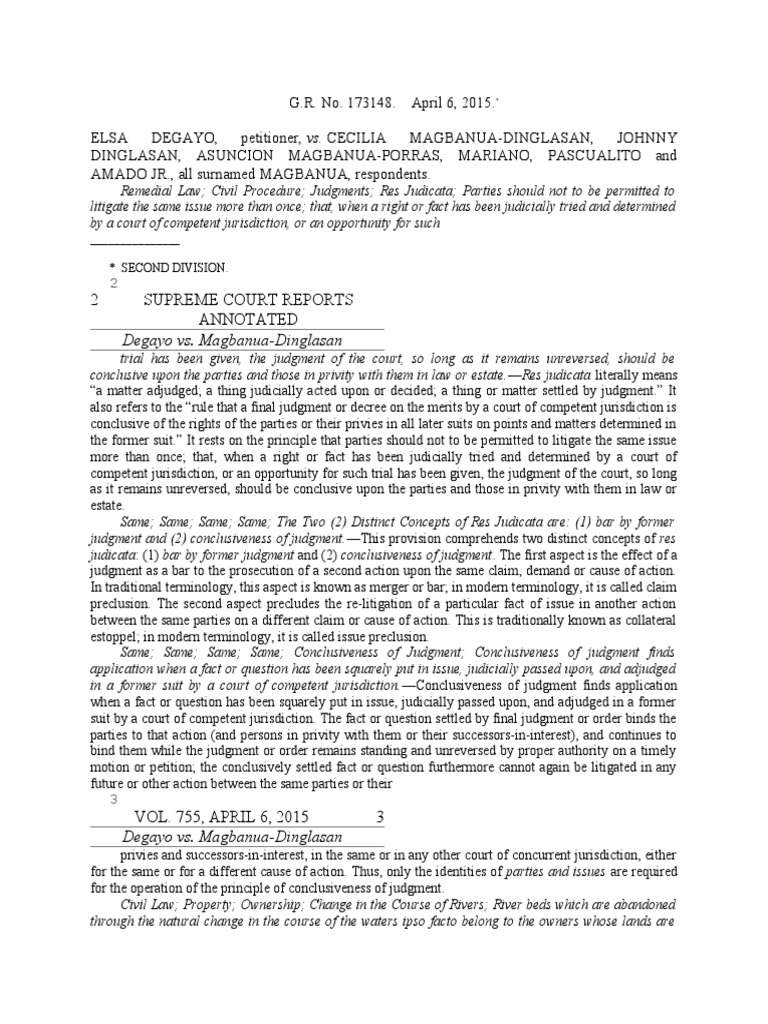 Res Judicata Prevents Relitigation of Ownership Issue | PDF ...