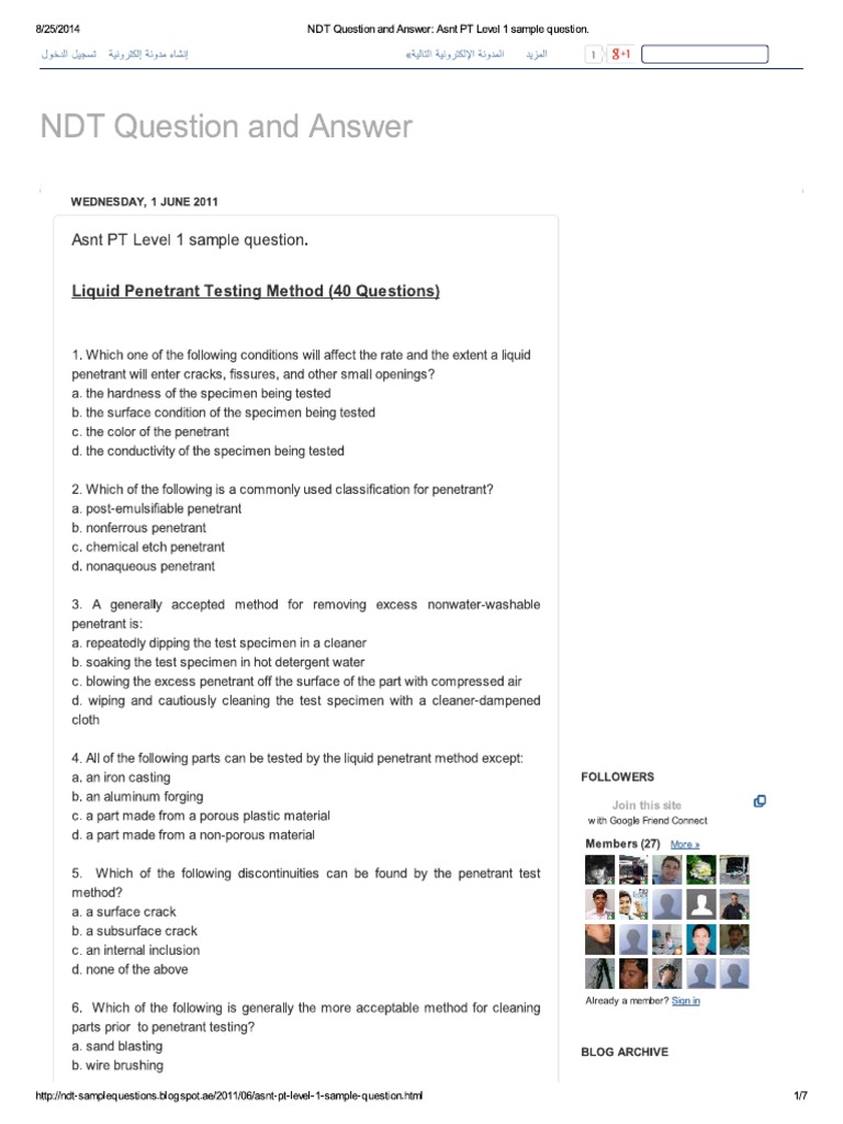 NDT Question and Answer - ... Evel 1 Sample Question | PDF