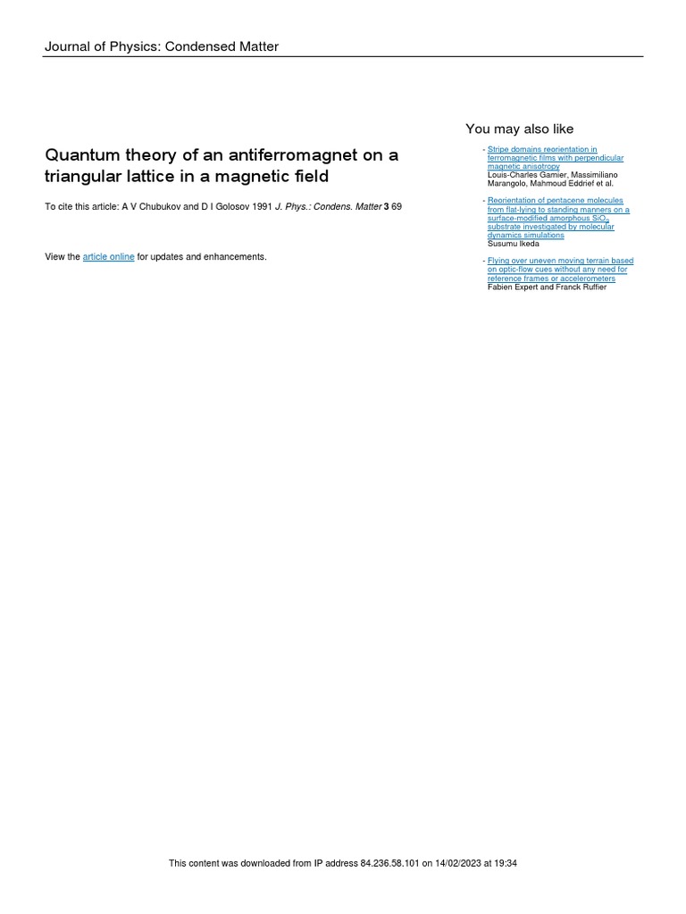 A V Chubukov 1991 J. Phys. Condens. Matter 3 69 | PDF | Ferromagnetism ...