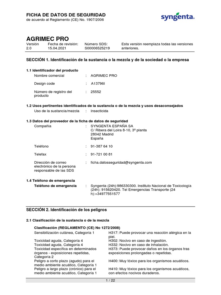Ficha Seguridad Agrimec Pro | PDF | Agua | Contaminación