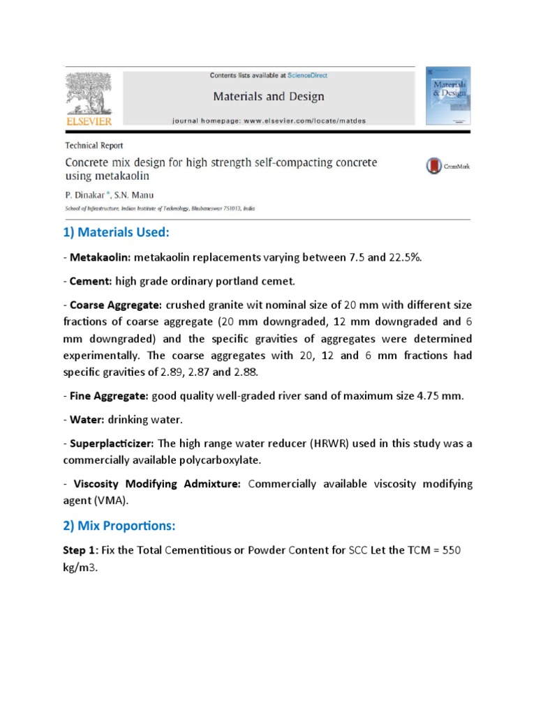 Concrete Mix Design For High Strength Self-Compacting Concrete Using ...