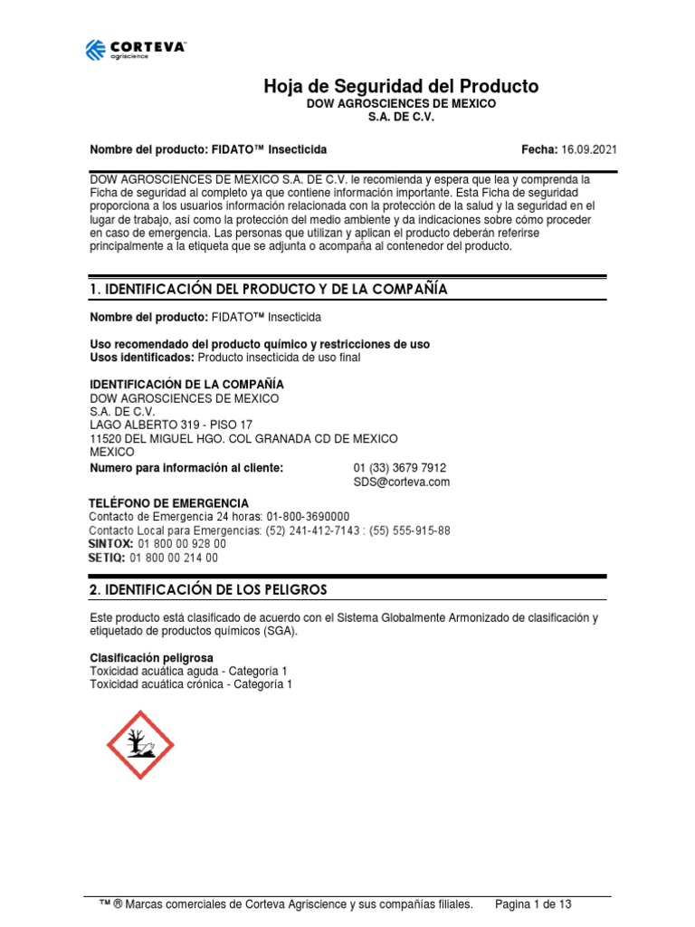 Fidato Sds MX | PDF | Agua | Toxicidad