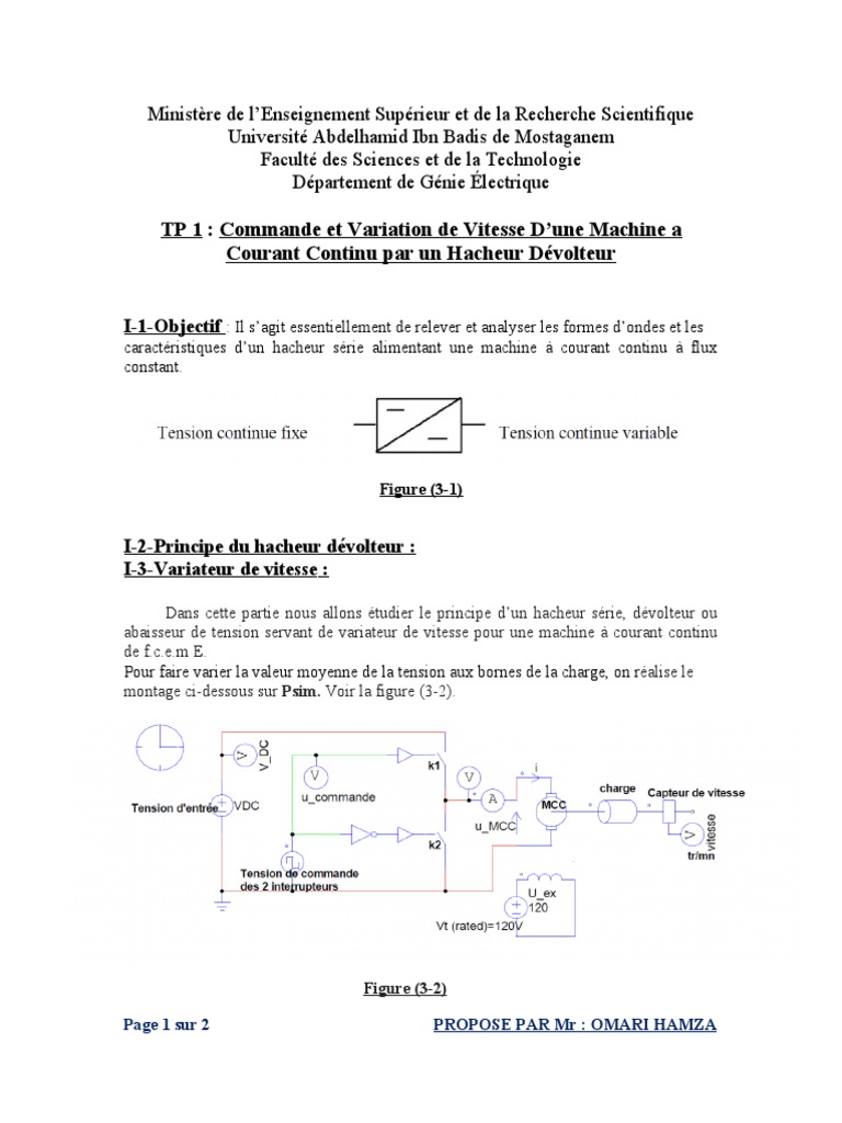 TP 1: Commande Et Variation de Vitesse D'une Machine A Courant Continu ...