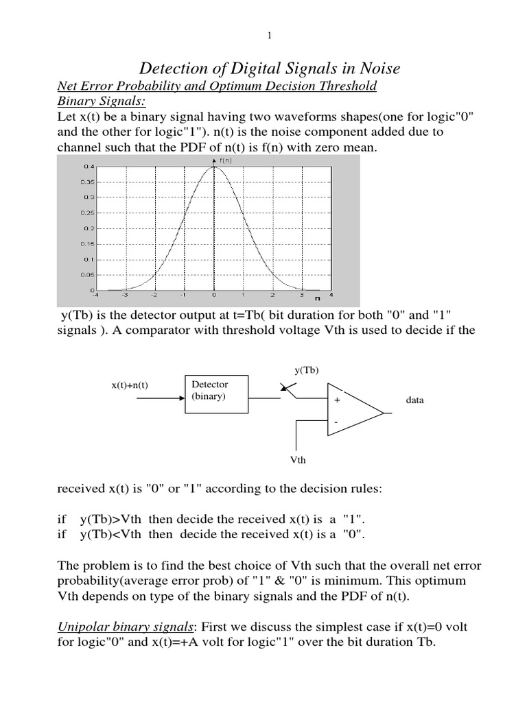 Optimum Decision Threshold for Digital Signals | PDF | Digital Signal ...