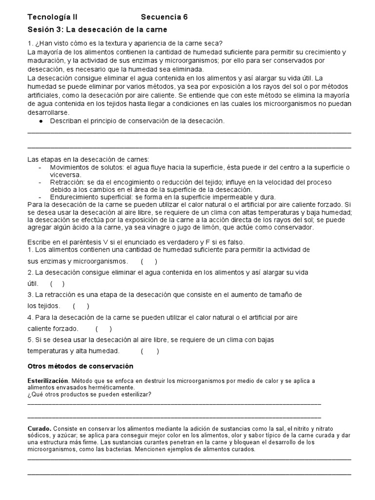 Tecnología II 6.3 - La Desecación de La Carne | Descargar gratis PDF ...