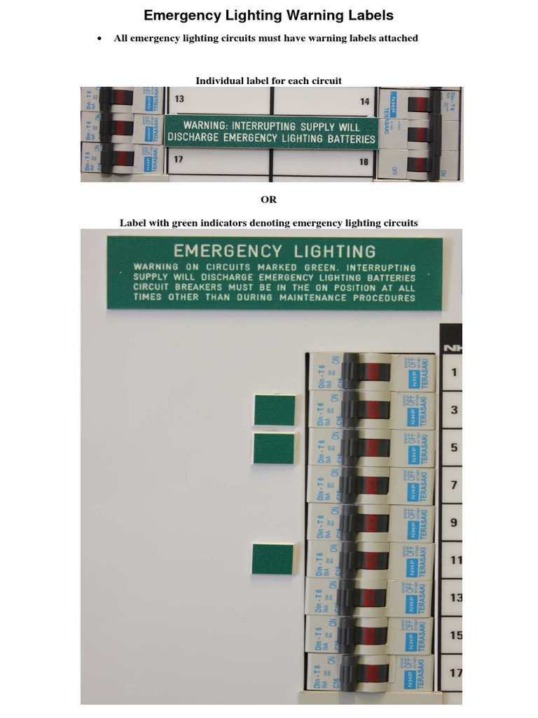 Emergency Lighting Circuit Warning Labelling | PDF