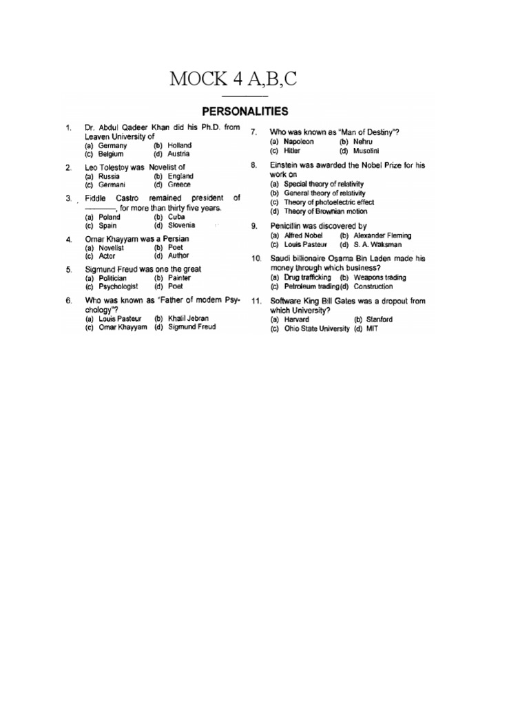 Mock 4 A, B, C Unsolved | PDF