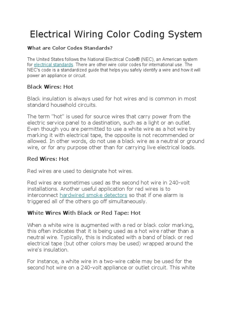 Electrical Wiring Color Coding System | PDF | Electrical Wiring | Wire