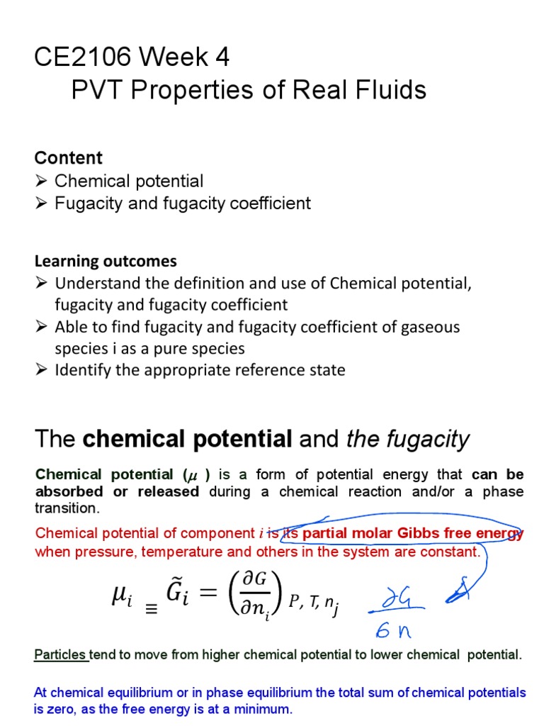 Lecture - Week 4 - Chemical Potential and Fugacity PDF | PDF | Gases | Chemical Equilibrium