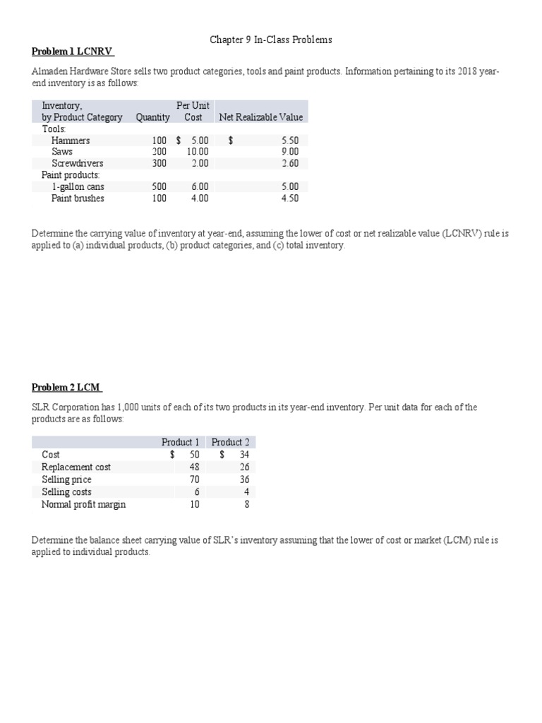CH 9 in Class Problems | PDF | Inventory | Retail