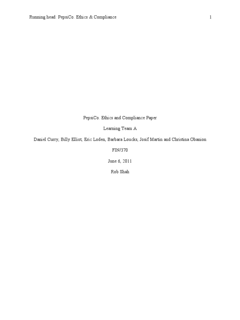 PepsiCo Ethics and Compliance Overview | PDF | Pepsi Co | Pepsi