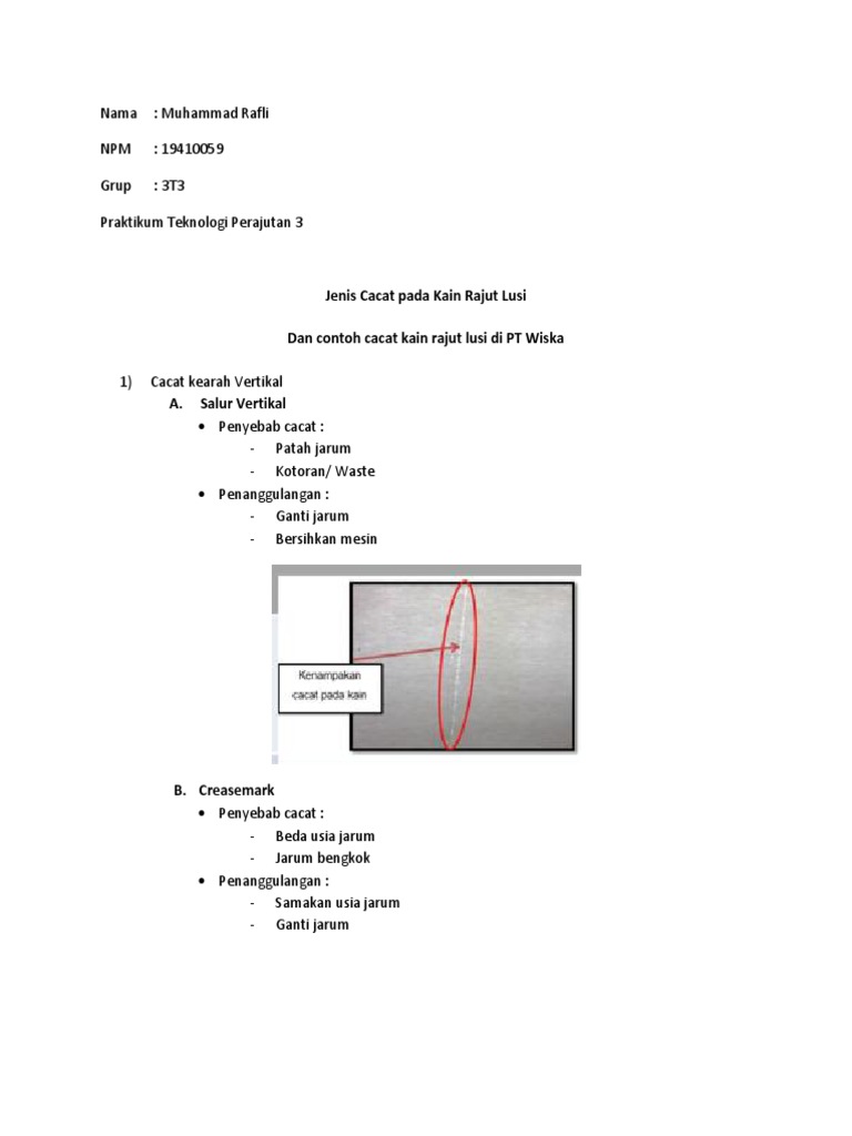 JENIS-JENIS CACAT PADA KAIN RAJUT LUSI DAN PENANGGULANGANNYA | PDF