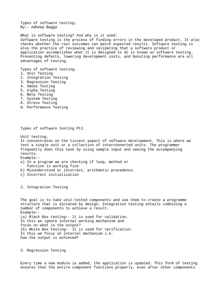 Types of Software Testing. | PDF | Software Testing | Software