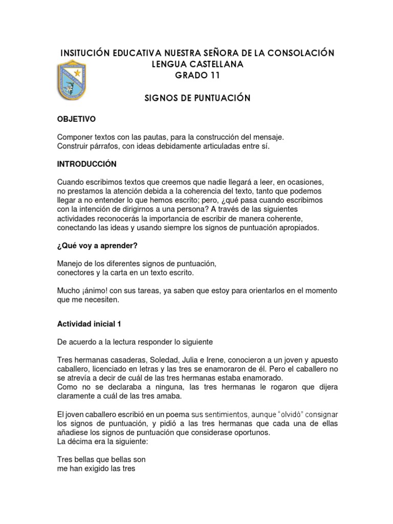 Actividad Signos de Puntuacion Grado 11 | PDF | Coma | Gramática