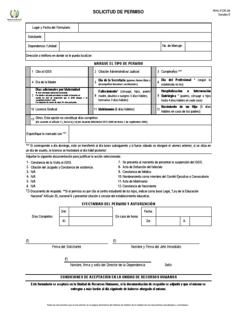Formulario Solicitud de Permiso Actualizado 2022mineduc | PDF