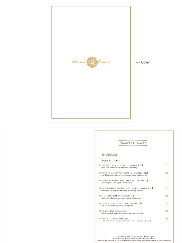 Daawat e Nawab Agra Menu 2022 New | PDF