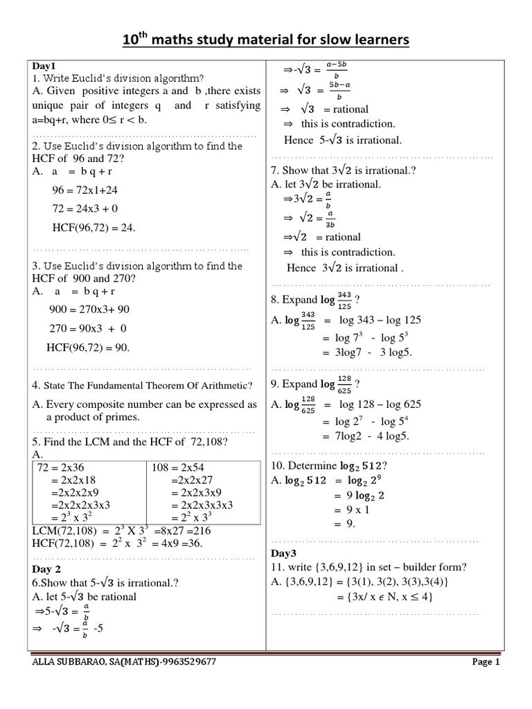10th Maths Slow Learners Material | PDF | Triangle | Area