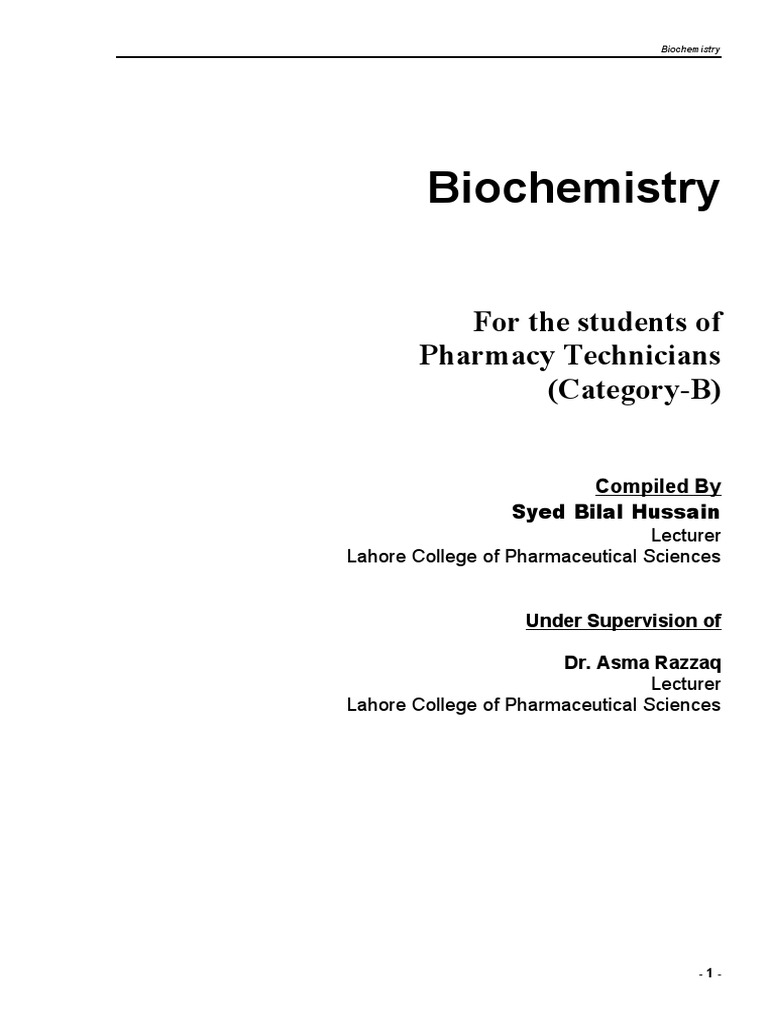 Biochemistry for Pharmacy Technicians | PDF | Carbohydrates | Nucleic Acids